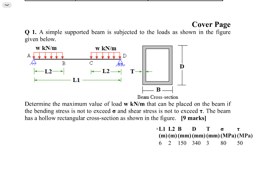 Solved Cover Page Q 1. A simple supported beam is subjected | Chegg.com