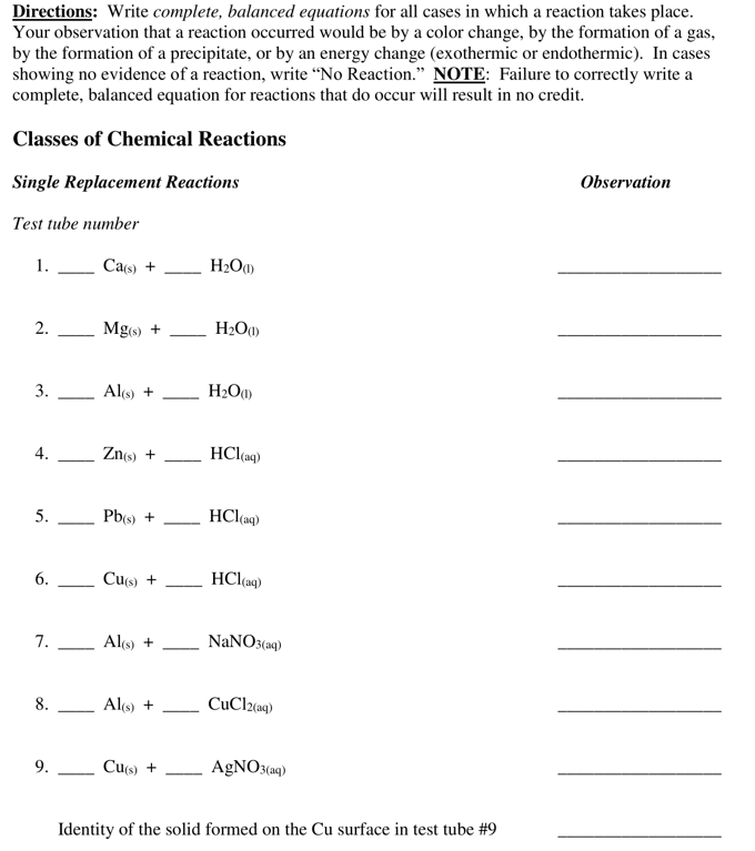 Solved Directions: Write complete, balanced equations for | Chegg.com
