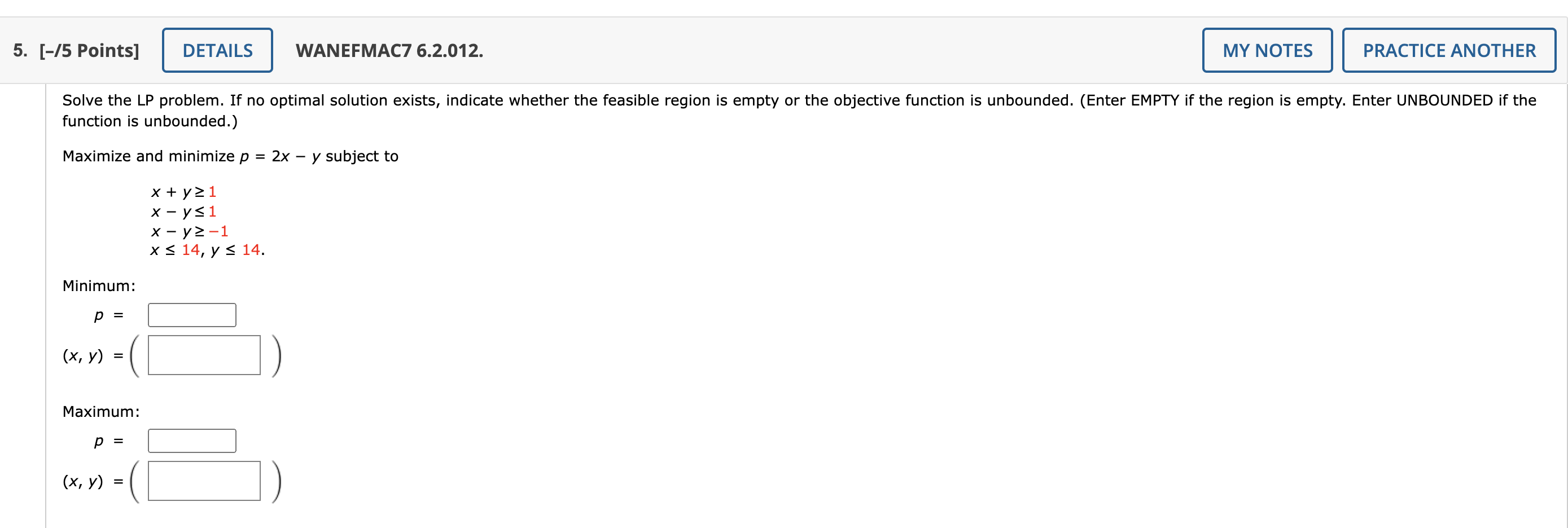 Solved Function Is Unbounded Maximize And Minimize P2x−y 4388