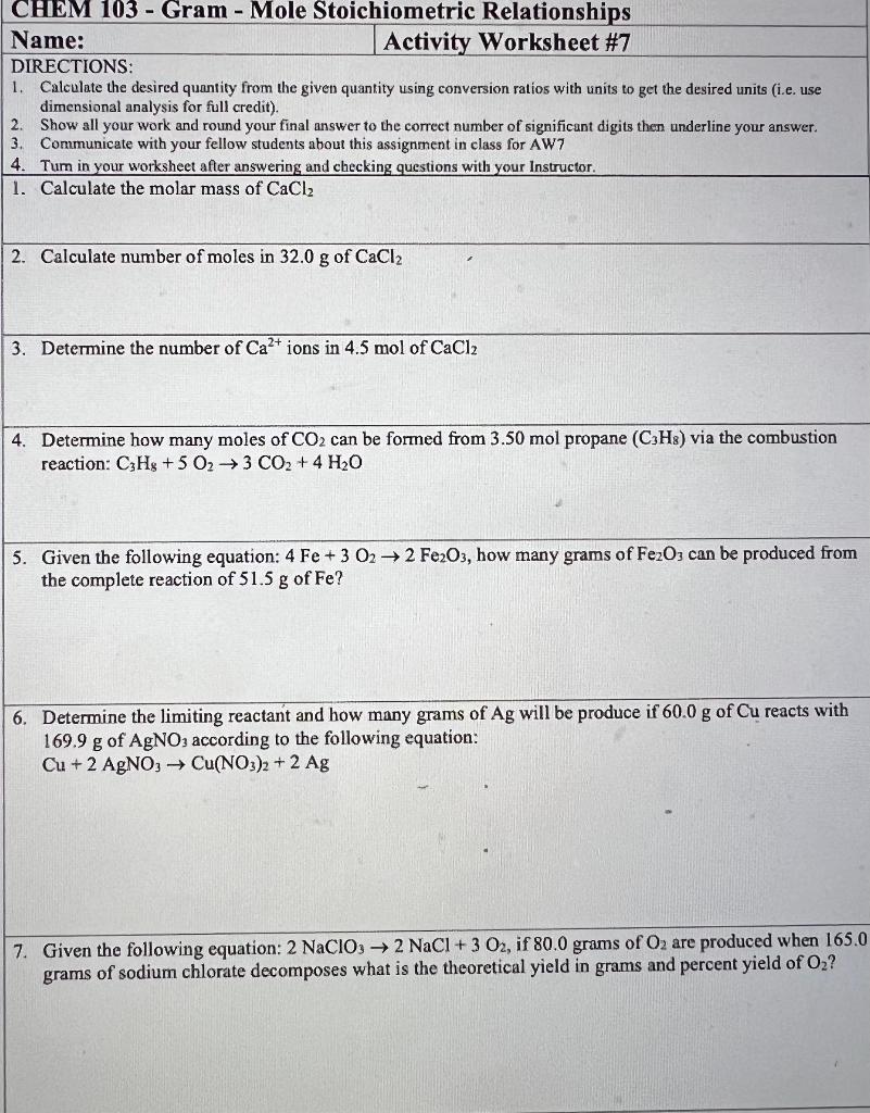 Solved DIRECTIONS: 1. Calculate the desired quantity from | Chegg.com
