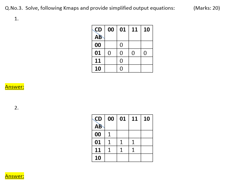 Solved Q.No.3. Solve, following Kmaps and provide simplified | Chegg.com