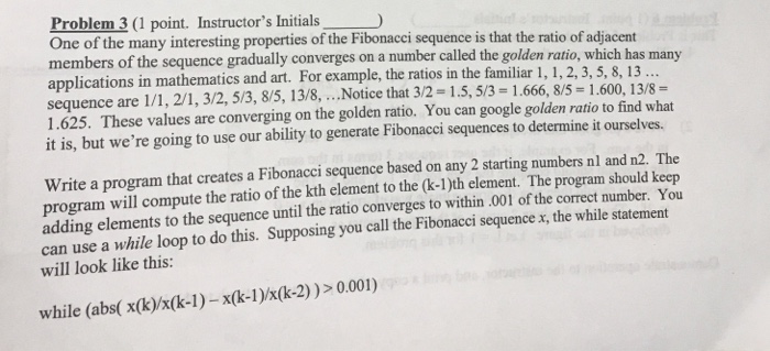 Solved Problem 3 (1 point. Instructor's Initials One of the | Chegg.com