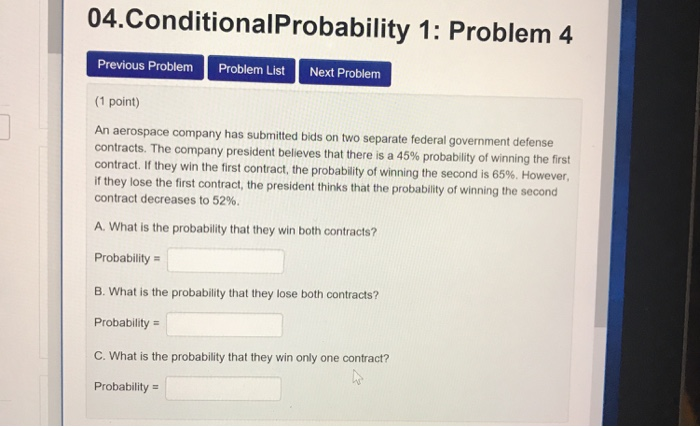 Solved 04.ConditionalProbability 1: Problem 4 Previous | Chegg.com