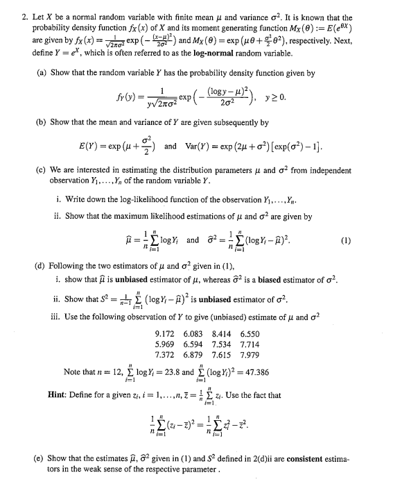 = 20- fr(y)= yv2πσ 2. Let X be a normal random | Chegg.com