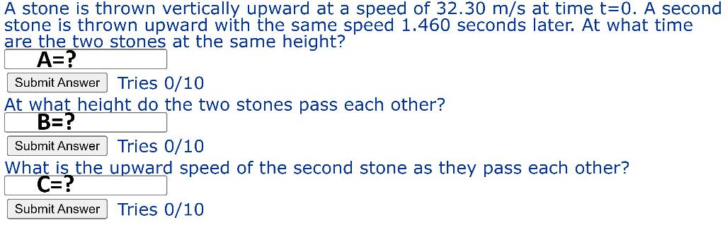 Solved A stone is thrown vertically upward at a speed of | Chegg.com