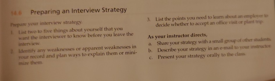 Solved 146 Preparing an Interview Strategy 3. List the | Chegg.com