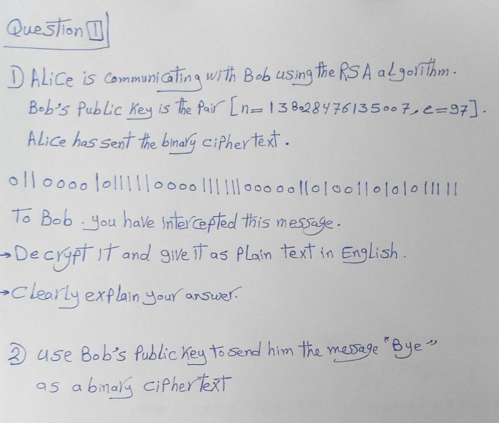 Question I D Alice is communicating with Bob using | Chegg.com