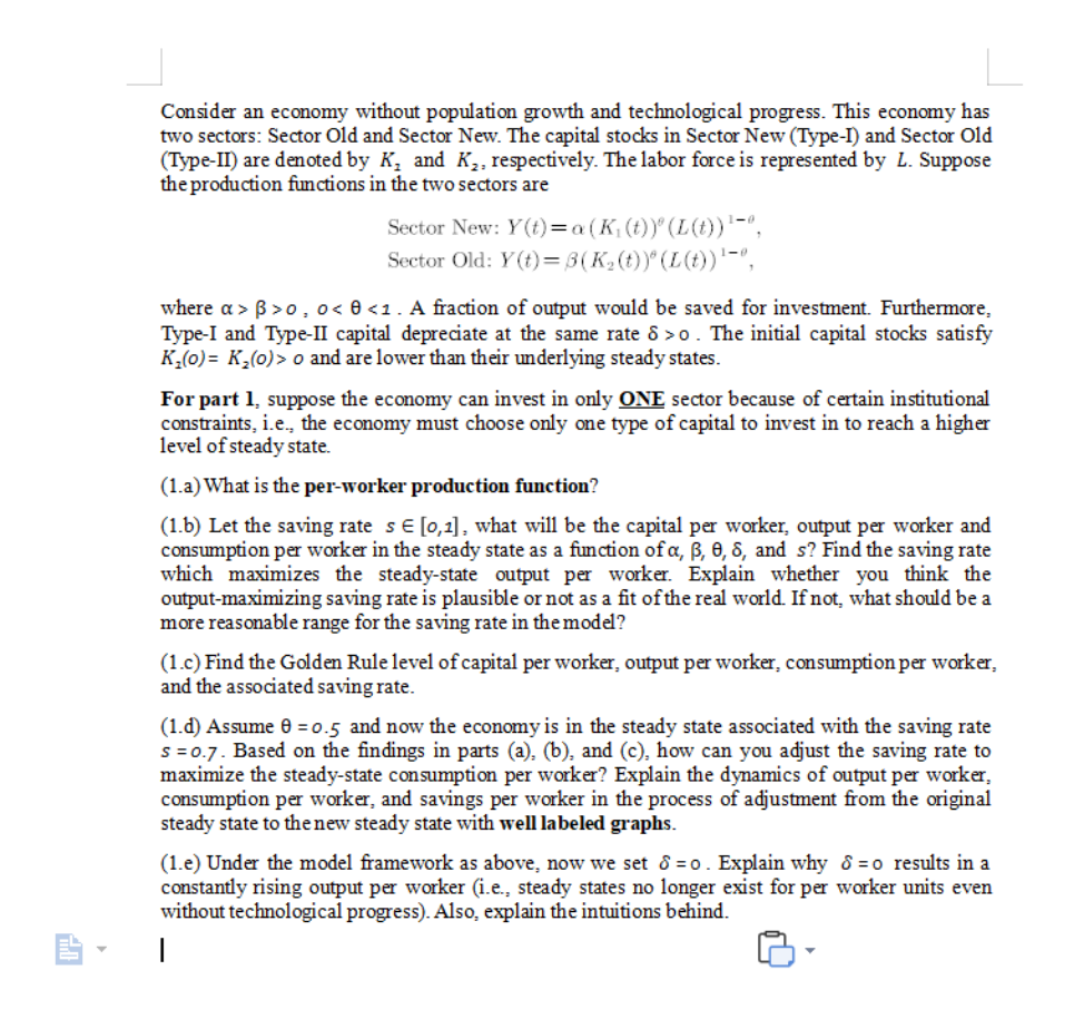 Consider an economy without population growth and | Chegg.com