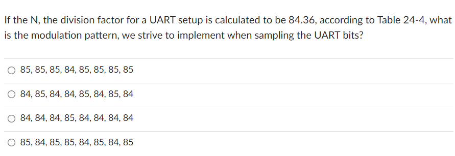 If the N, the division factor for a UART setup is | Chegg.com