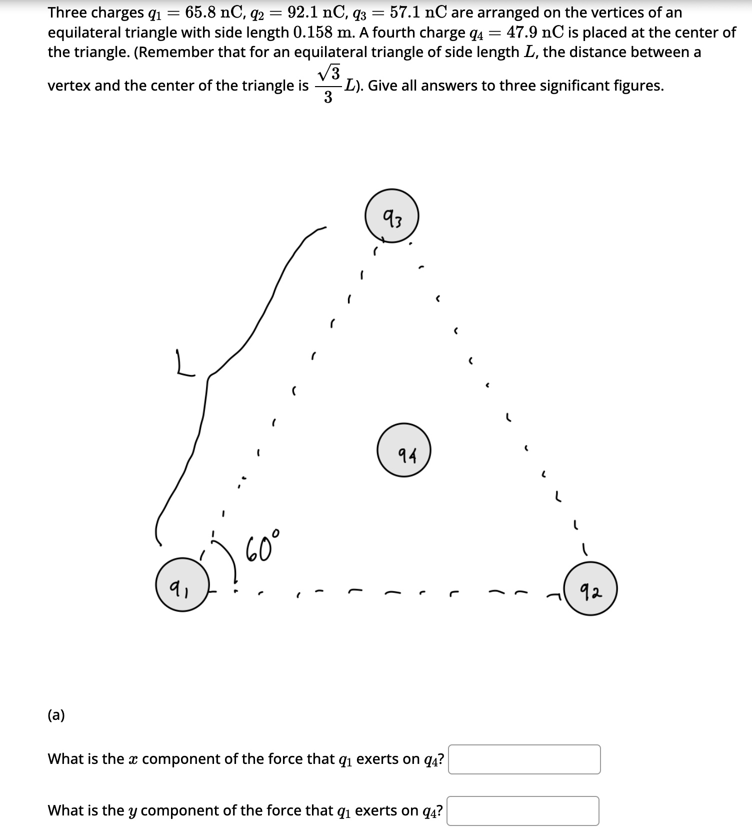 Solved equilateral triangle with side length 0.158 m . ﻿A | Chegg.com