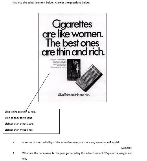 Solved Analyse the advertisement below. Answer the questions | Chegg.com