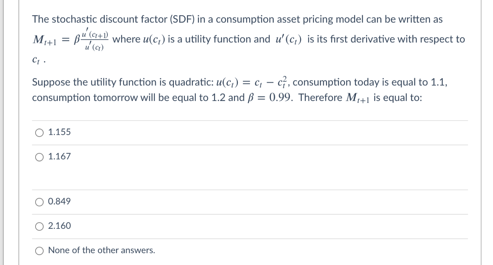 Solved The stochastic discount factor (SDF) in a consumption | Chegg.com