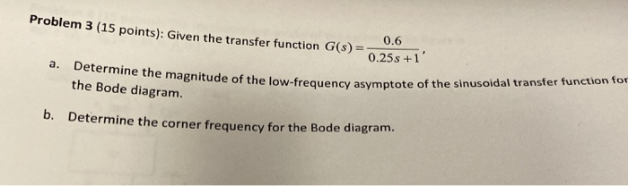 Solved Problem 3 (15 points): Given the transfer function | Chegg.com