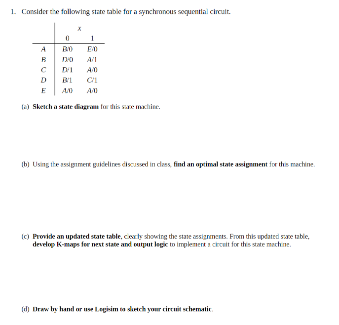 Solved 1. Consider the following state table for a | Chegg.com