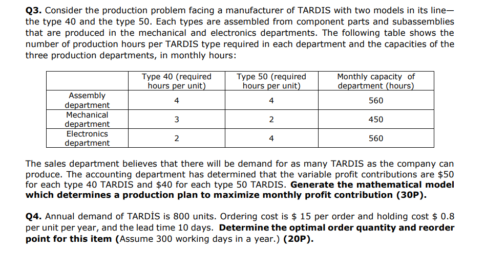 Solved Q3. Consider the production problem facing a | Chegg.com