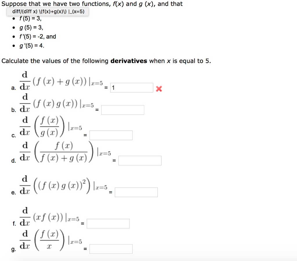 Solved Suppose that we have two functions, f(x) and g (x), | Chegg.com