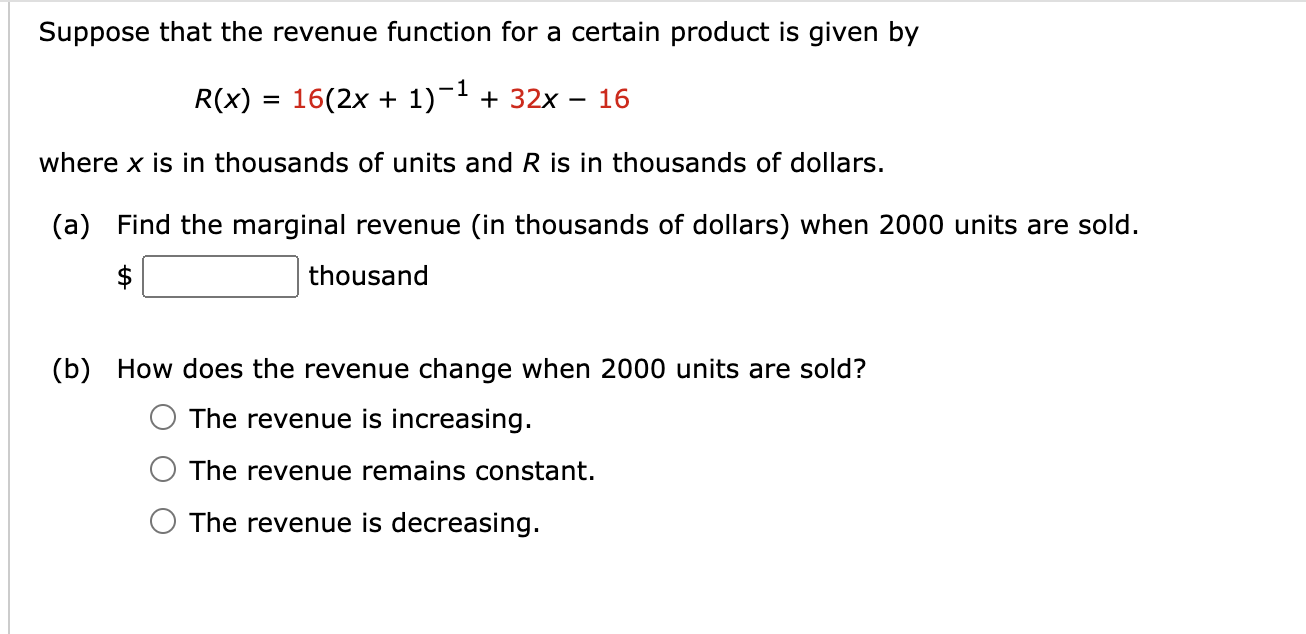 Solved Suppose that the revenue function for a certain | Chegg.com