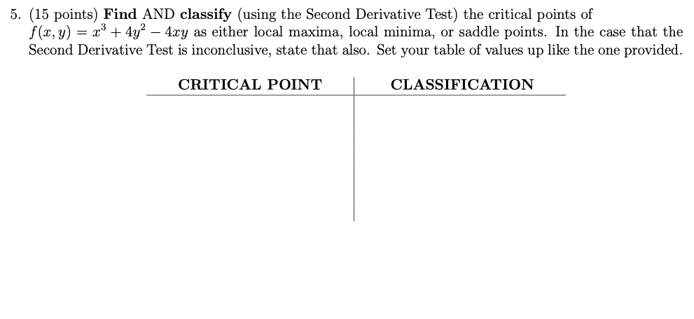 Solved (15 ﻿points) ﻿Find AND classify (using the Second | Chegg.com