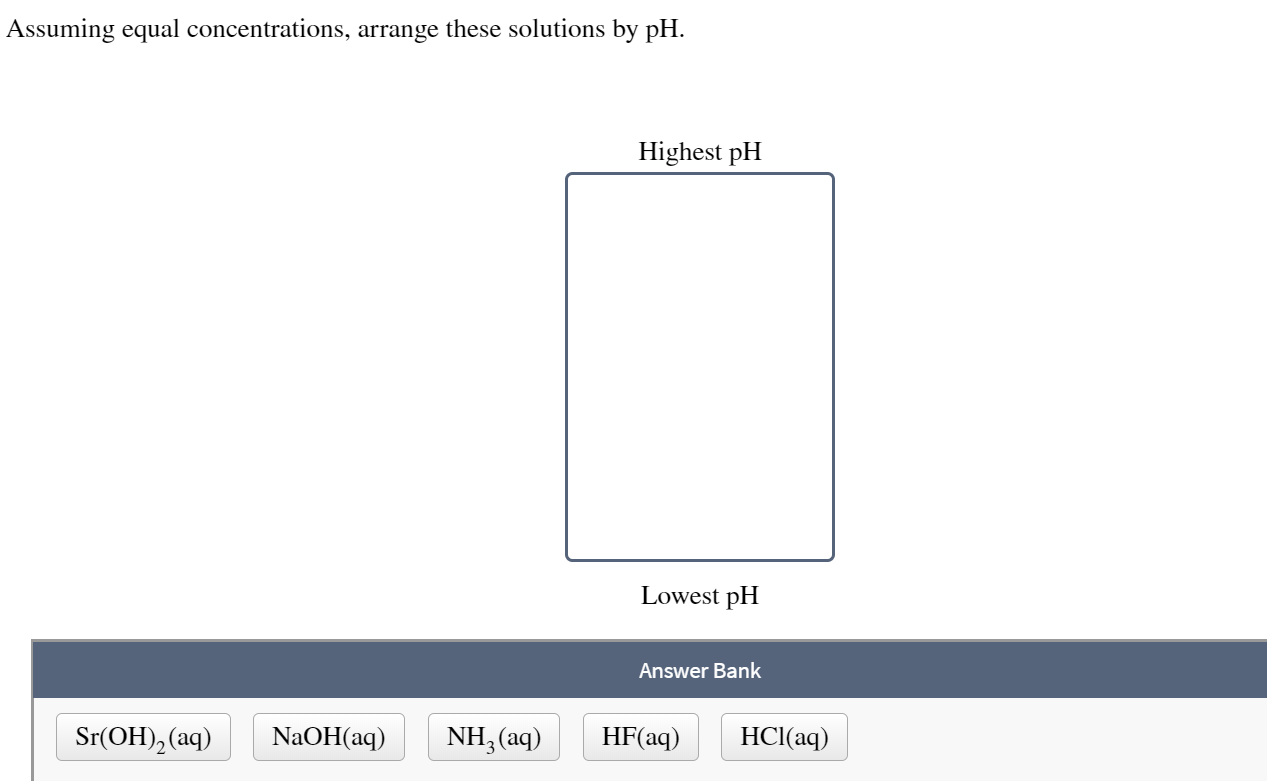 Solved Assuming equal concentrations, arrange these | Chegg.com