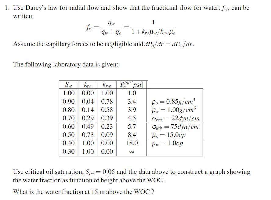 Solved 1. Use Darcy's law for radial flow and show that the | Chegg.com