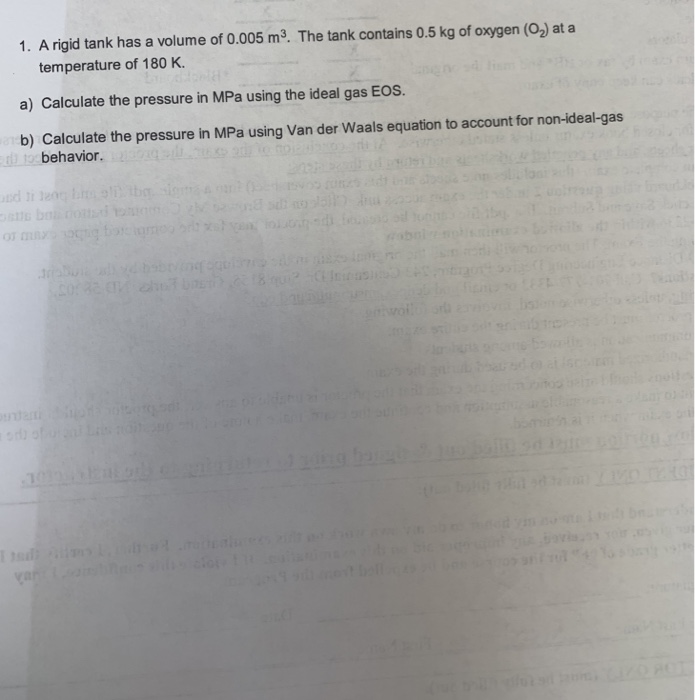 Solved 1. A rigid tank has a volume of 0.005 m3. The tank | Chegg.com