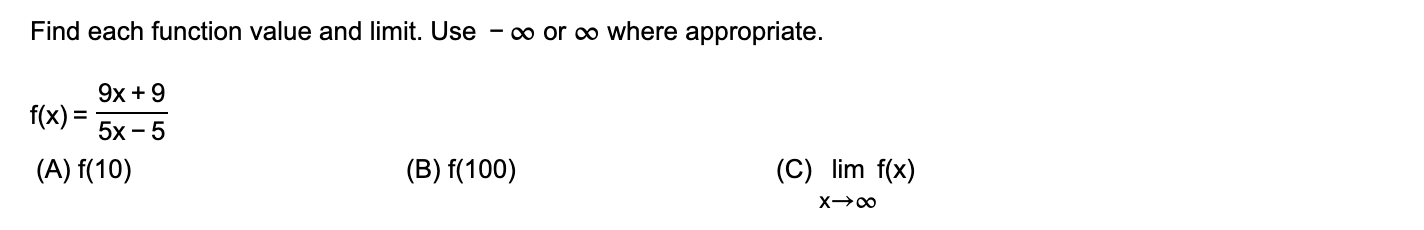 Solved Find each function value and limit. Use o oro where | Chegg.com