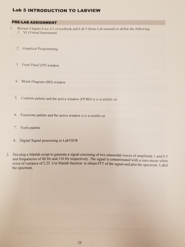 Solved Lab 5 INTRODUCTION TO LABVIEW PRE-LAB ASSIGNMENT 1. | Chegg.com