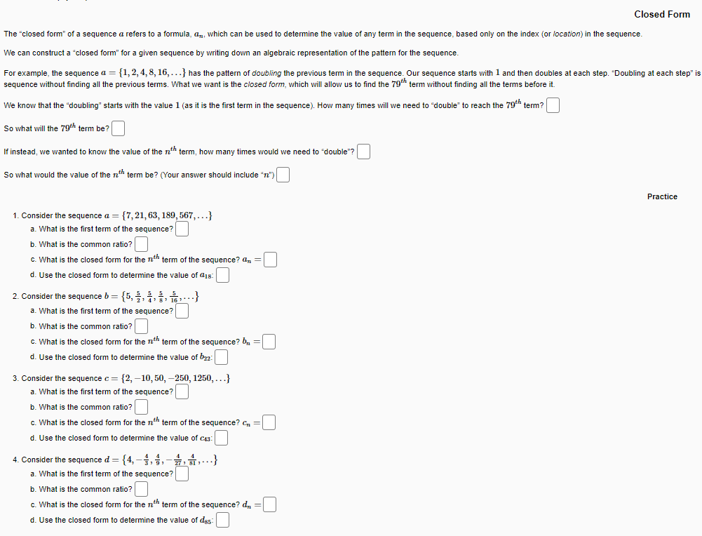 Solved Closed Form The "closed form of a sequence a refers | Chegg.com