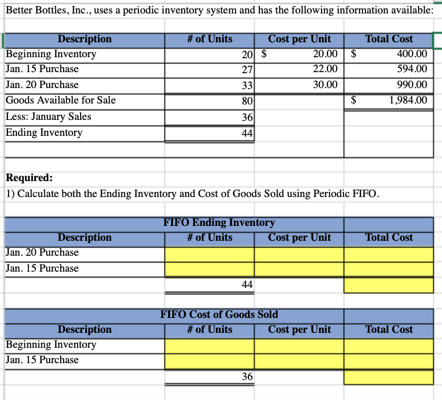 Solved Better Bottles, Inc., uses a periodic inventory | Chegg.com