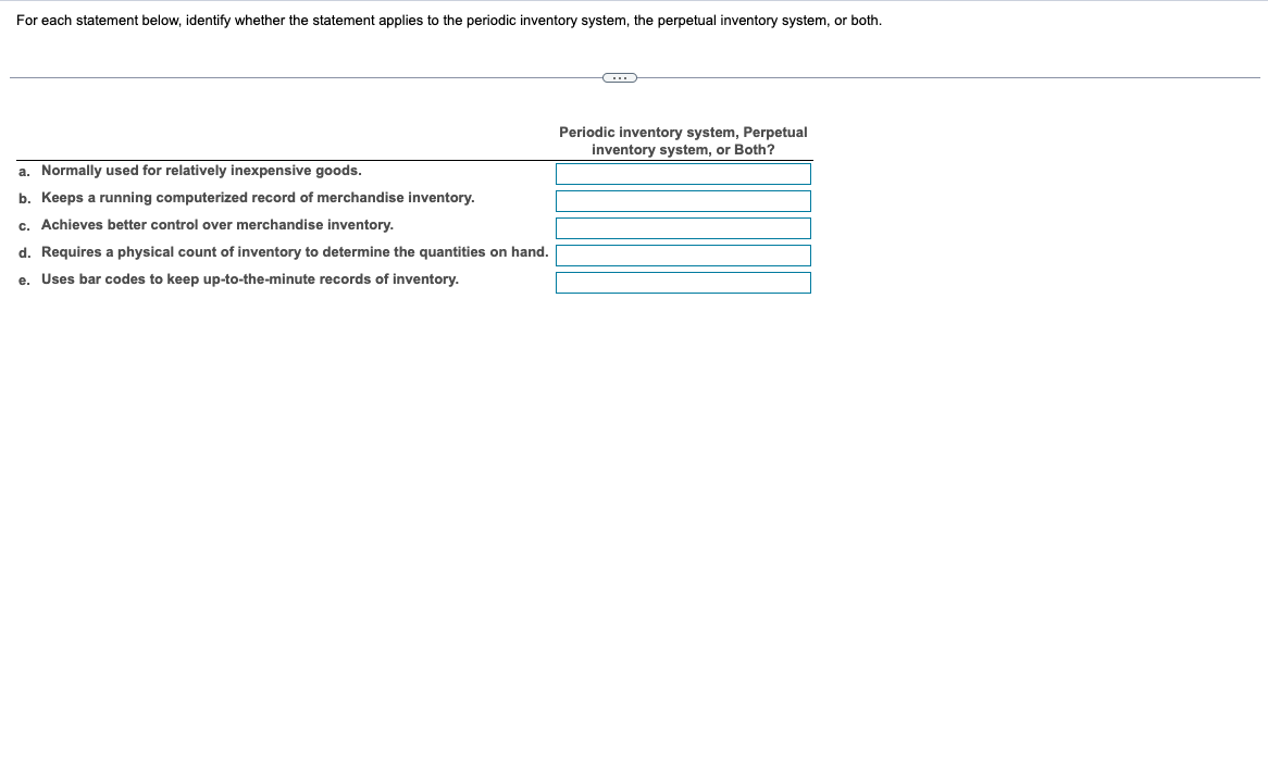 Solved For each statement below, identify whether the | Chegg.com
