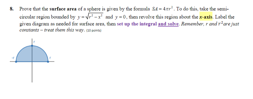 Solved 8. Prove that the surface area of a sphere is given | Chegg.com