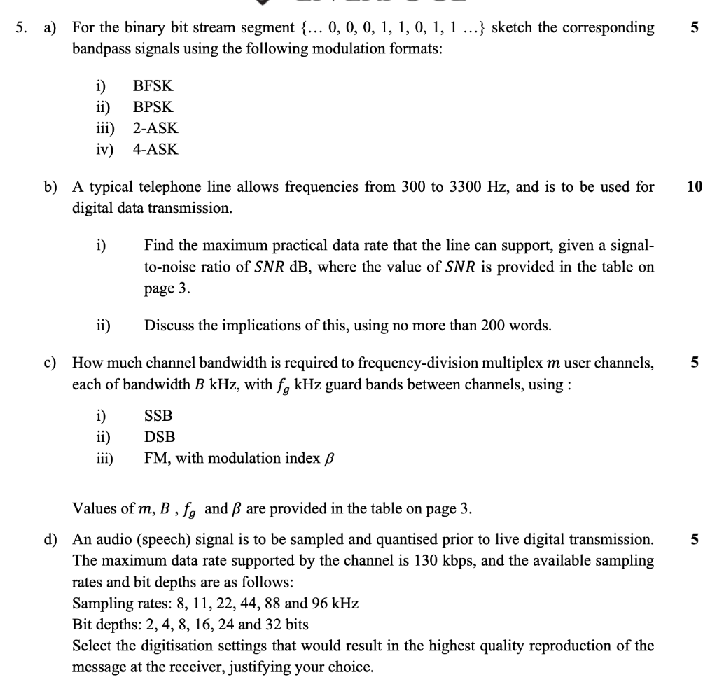 5 5. a) For the binary bit stream segment {... 0, 0, | Chegg.com