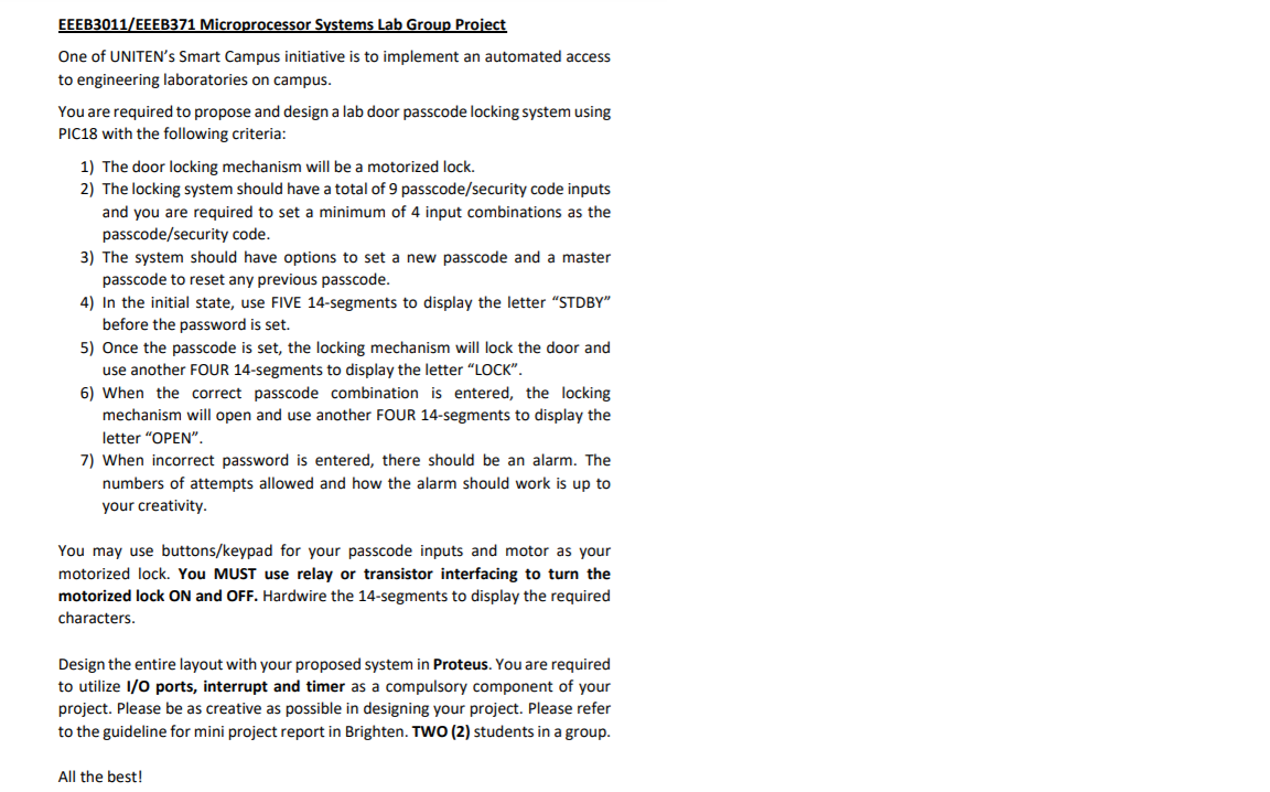 EEEB3011/EEEB371 Microprocessor Systems Lab Group | Chegg.com