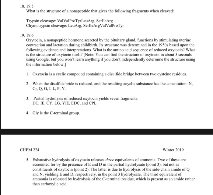 Solved 18. 19.5 What is the structure of a nonapeptide that | Chegg.com