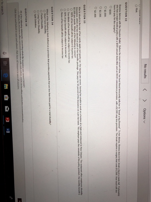 Solved NO results Options O Risk QUESTION 32 Brenna | Chegg.com