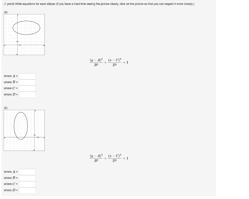 Solved (1 point) Write equations for each ellipse (If you | Chegg.com