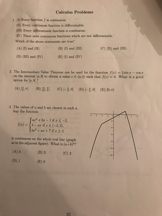 Solved Calculus Problems 1. Every function f is continuous. | Chegg.com