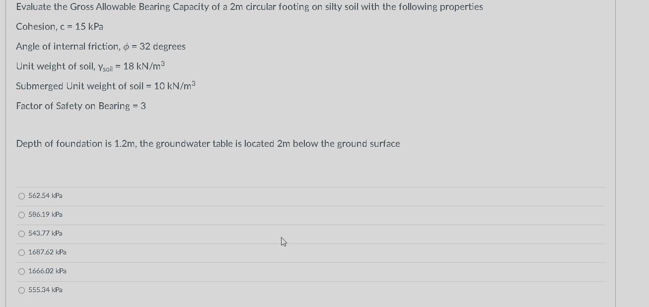 Solved Evaluate the Gross Allowable Bearing Capacity of a 2m | Chegg.com