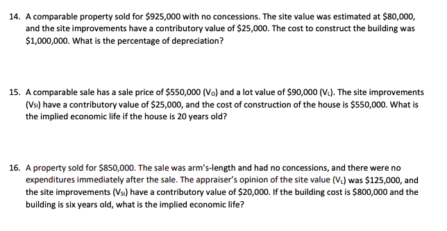 Solved 4. A comparable property sold for $925,000 with no | Chegg.com