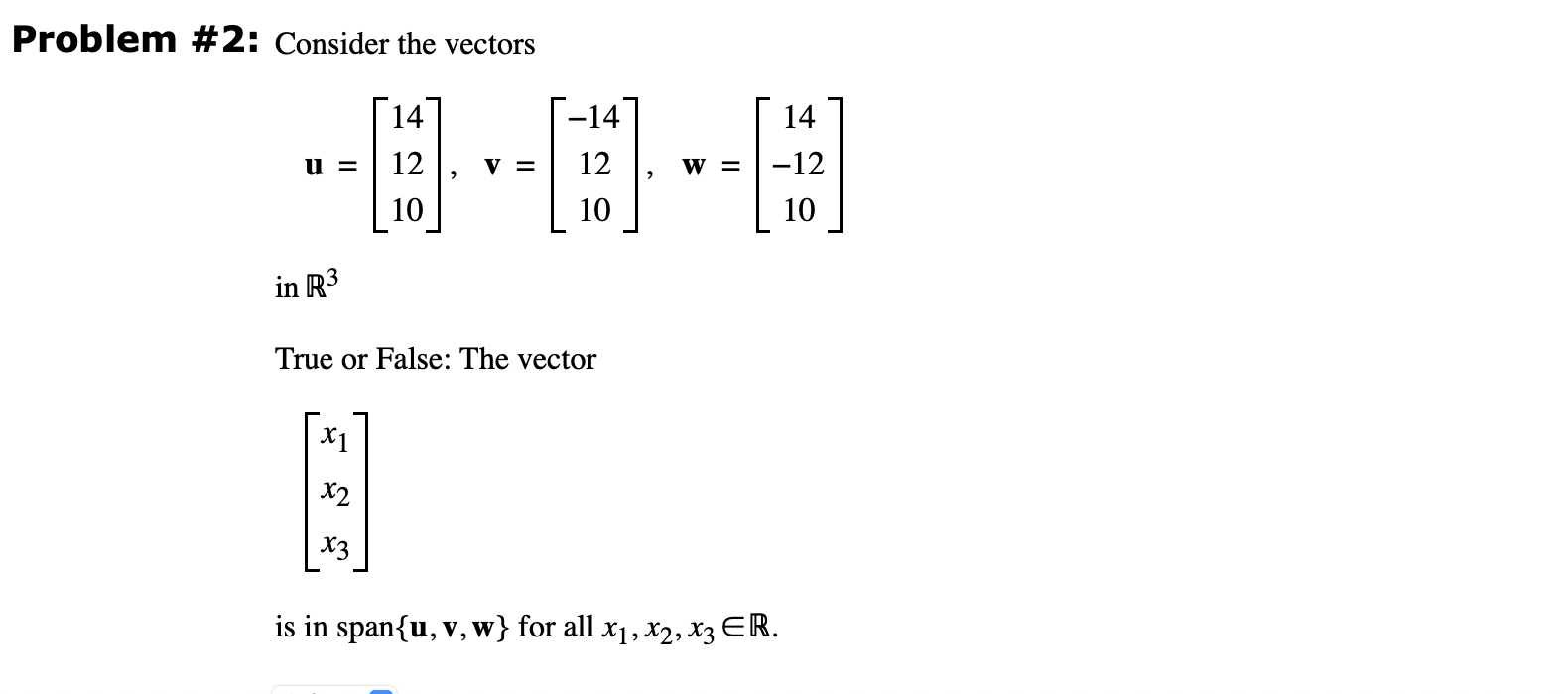 Solved Problem #2: Consider the vectors | Chegg.com