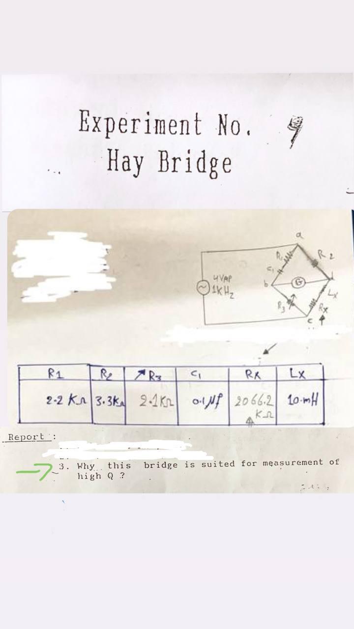 Solved Experiment No. Hay Bridge UVAP (G 1) IK H₂ R1 R2 7R3 | Chegg.com