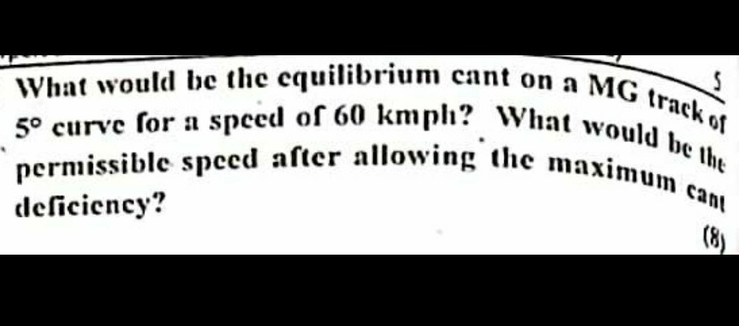 Solved 5 What would be the equilibrium cant on a MG track of | Chegg.com