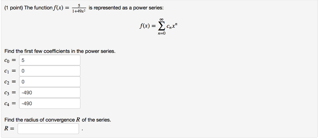 Solved (1 point) The function fx) is represented as a power | Chegg.com