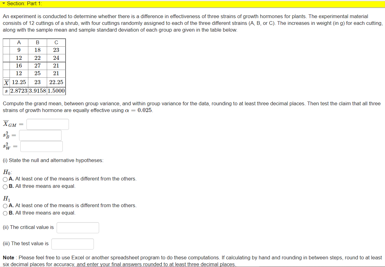 Solved An experiment is conducted to determine whether there | Chegg.com