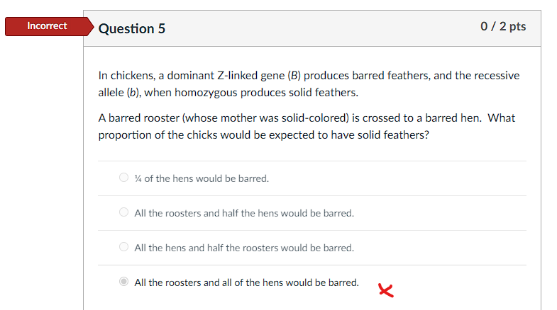 Solved In chickens, a dominant Z-linked gene (B) produces | Chegg.com