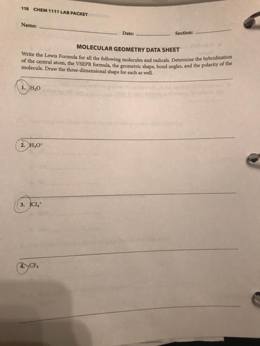 Solved 118 CHEM LAB PACKET 1111 Name: Section: MOLECULAR | Chegg.com