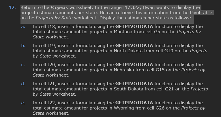 2. Return to the Projects worksheet. In the range | Chegg.com