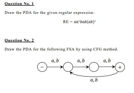 Solved Question No. 1 Draw the PDA for the given regular | Chegg.com