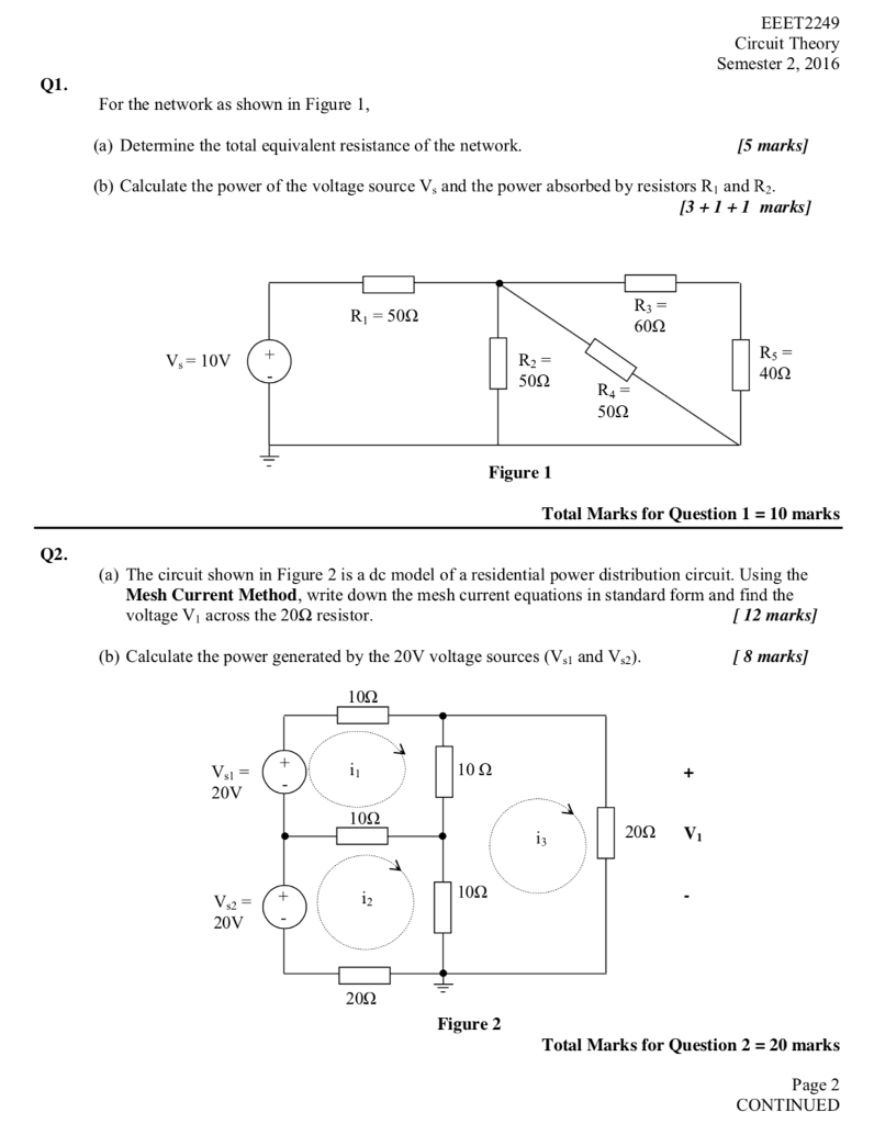 Solved EEET2249 Circuit Theory Semester 2,2016 Q1. For the | Chegg.com