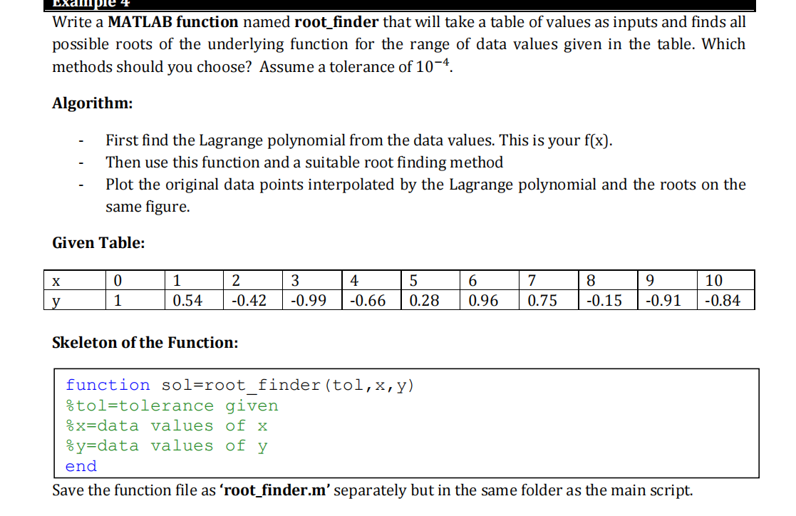 Solved Example 4 Write a MATLAB function named root_finder | Chegg.com